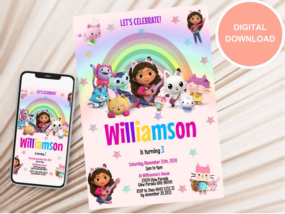 Editable Gabby's Dollhouse Birthday Invitation Template, Printable ...