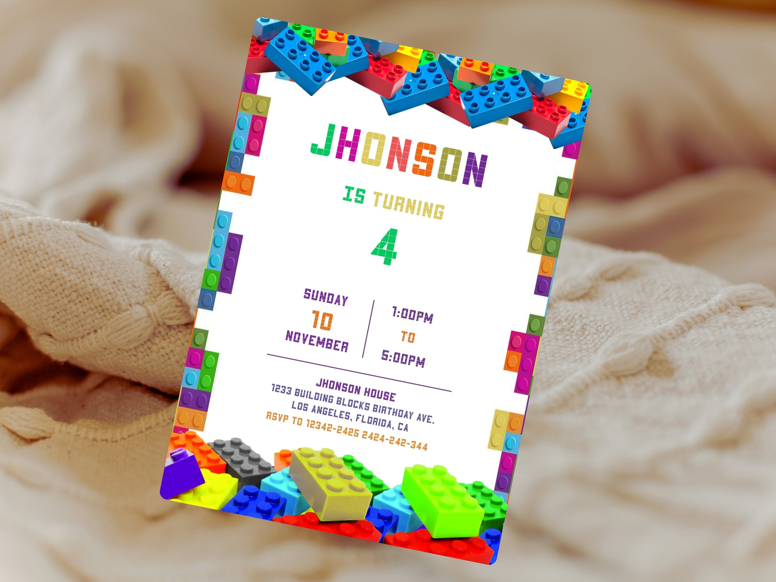 Building Blocks Birthday Invitation | Building Bricks Kids Birthday ...