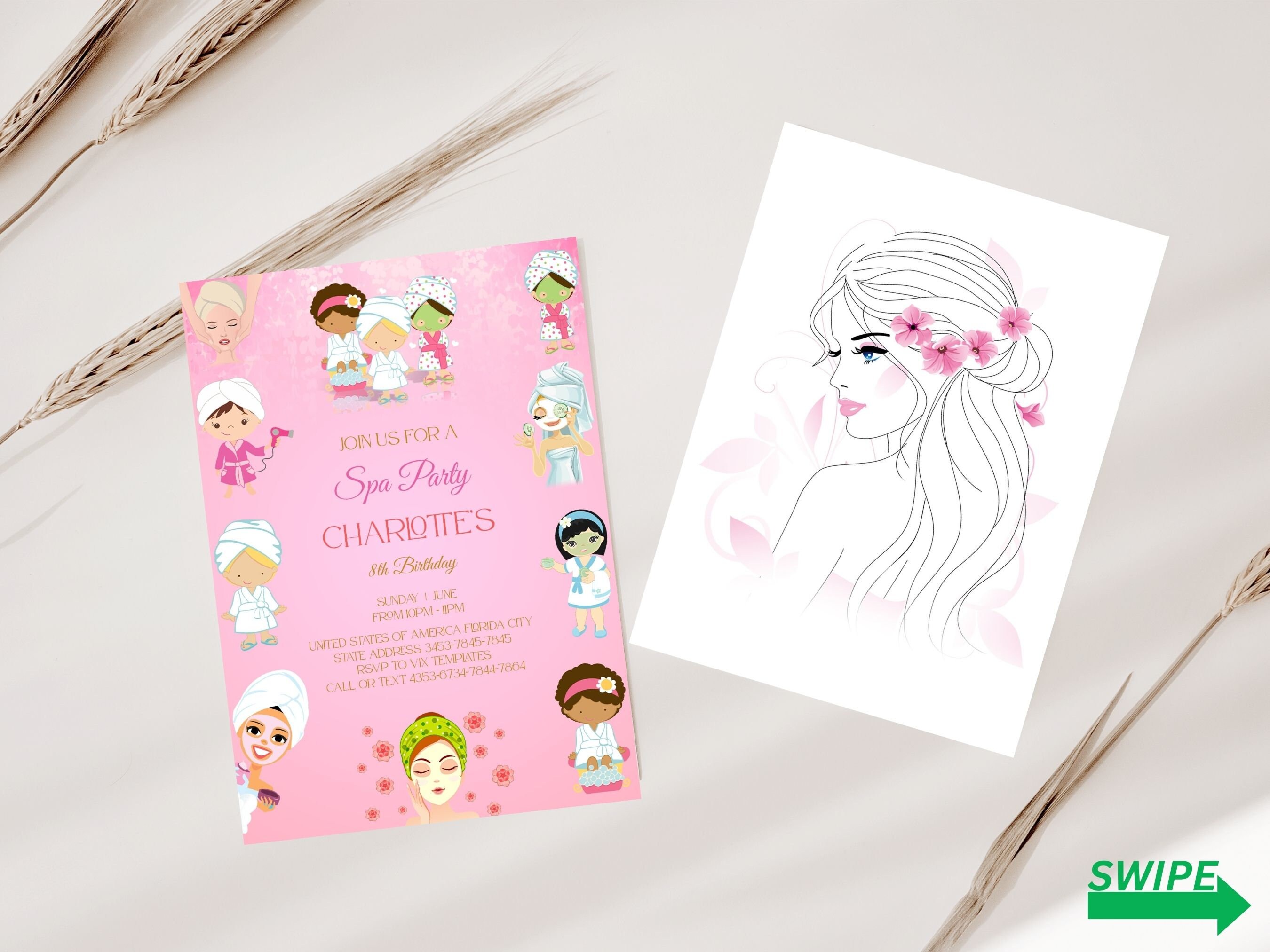 Spa Party Birthday Invitation Template Printable, Spa Party Birthday ...