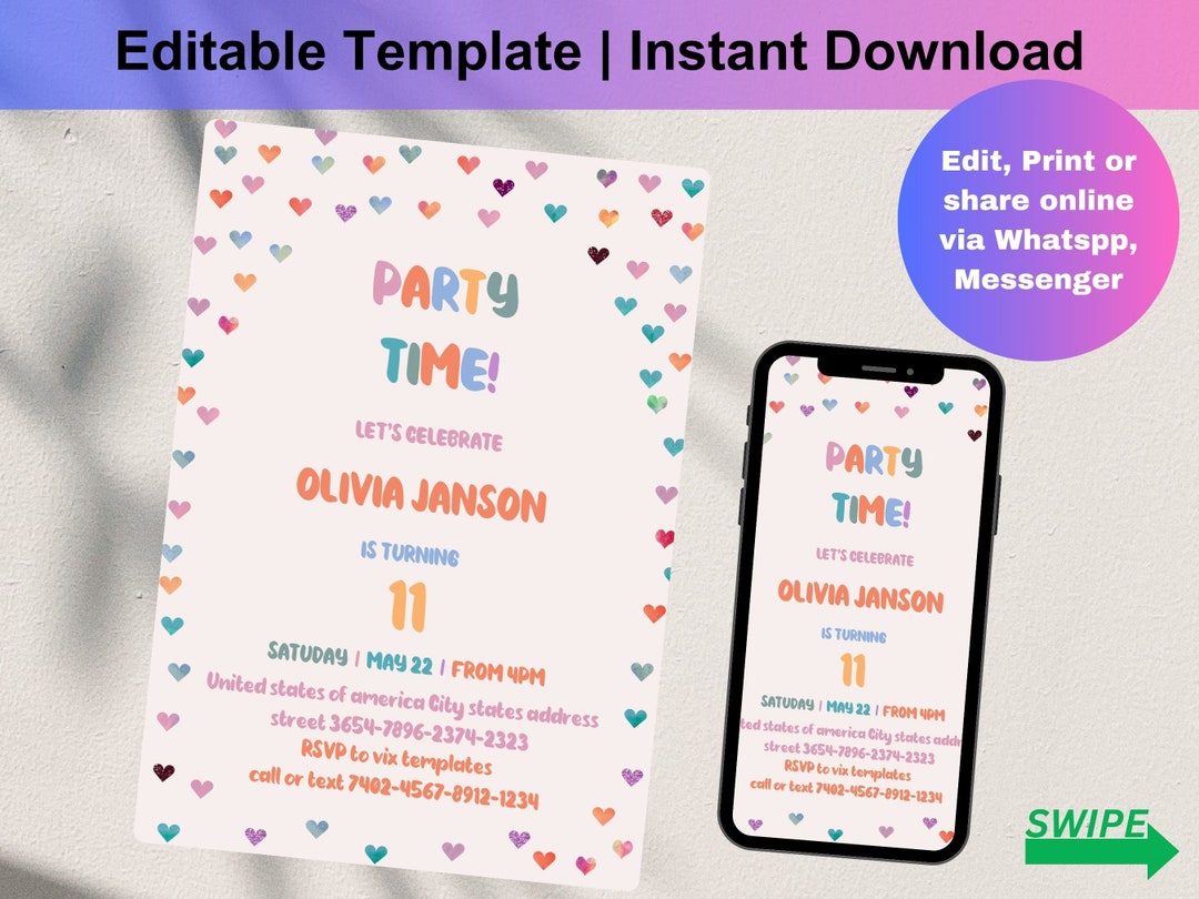 Colorful Heart Invitation Rainbow Love Birthday Invitation Rainbow ...