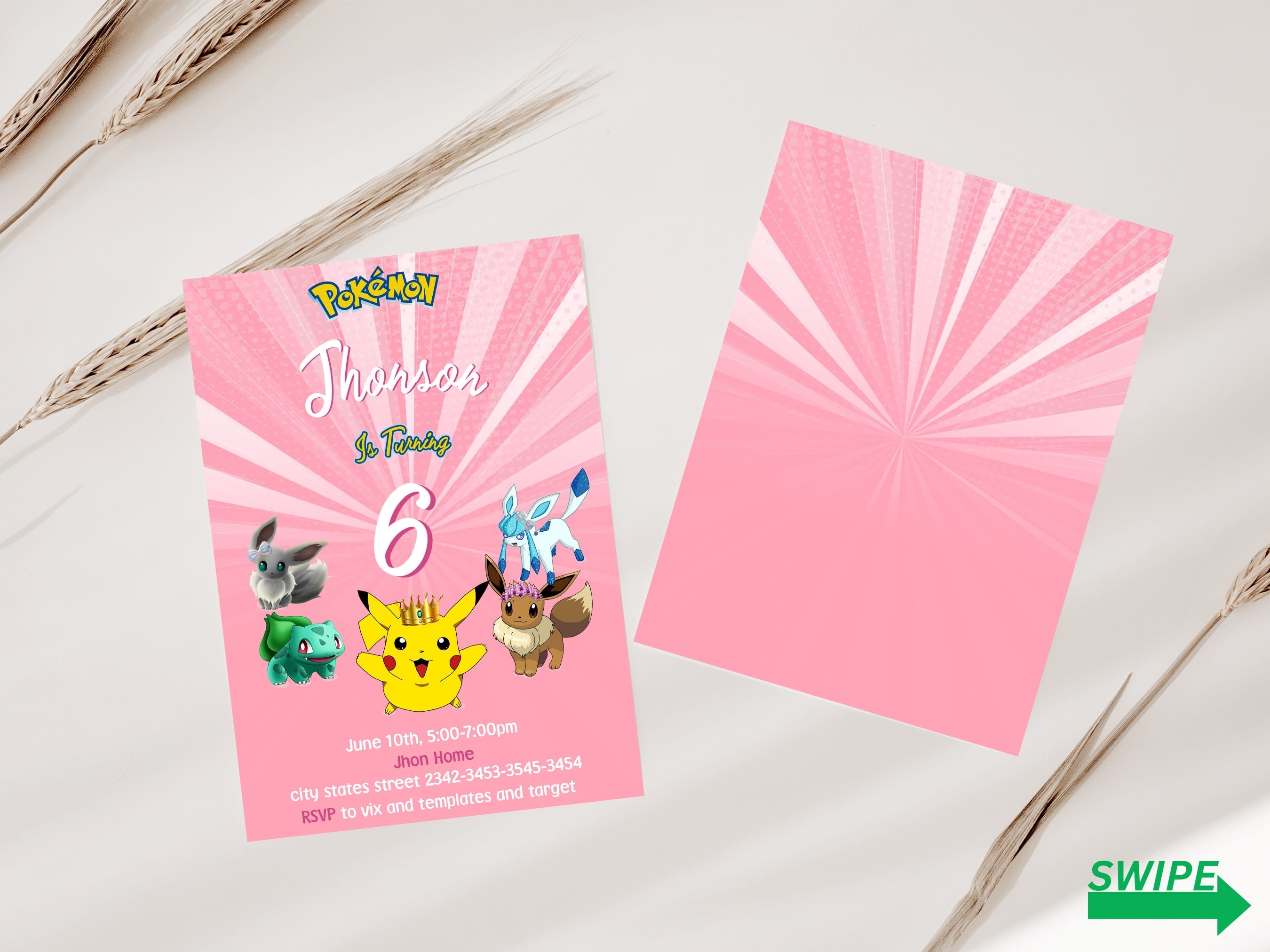 Pokemon Invitation Girl, Pokemon Birthday, Pikachu Invitation, Pokemon ...