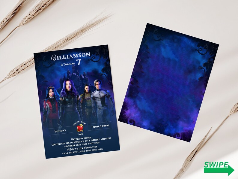 Editable Descendants Birthday Invitation Template, Printable Birthday ...