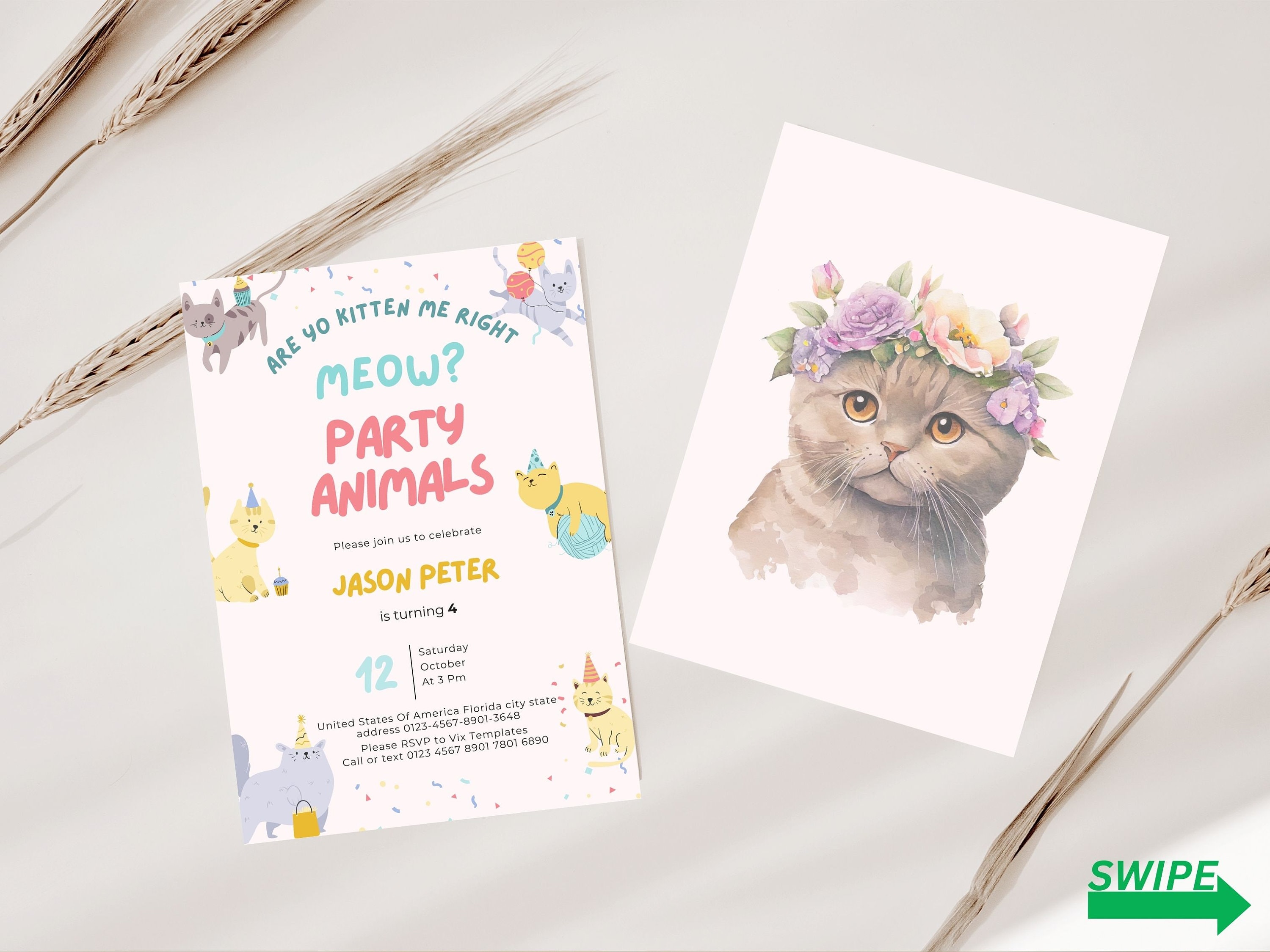 Editable Kitten Birthday Invitation Cat Birthday Party Invitation Are ...