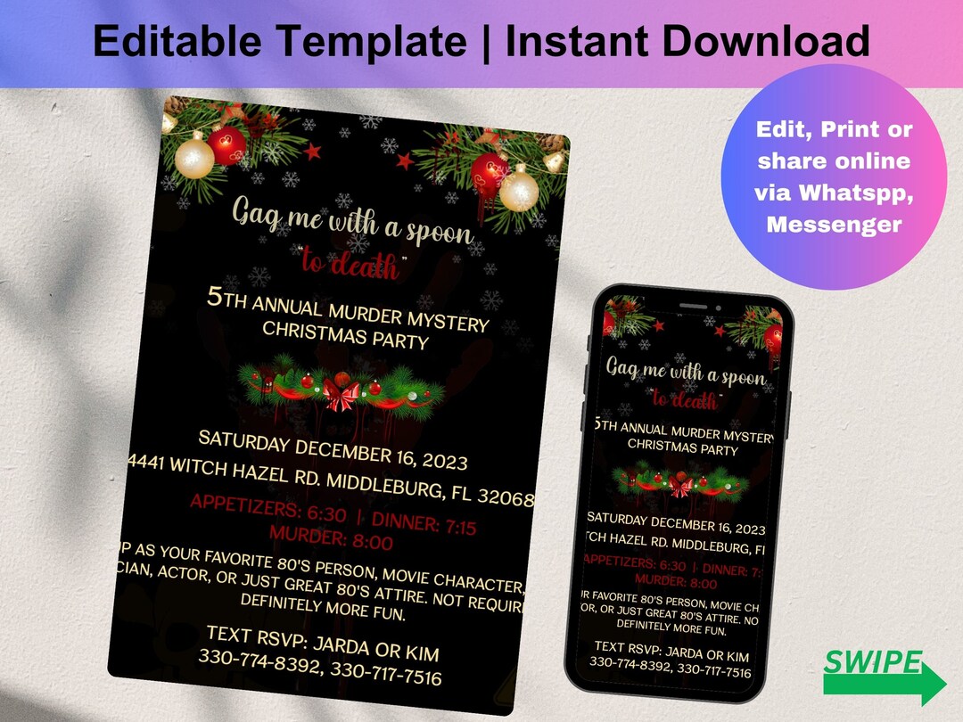 Editable MURDER MYSTERY Dinner Party Invitation | Clue Party ...