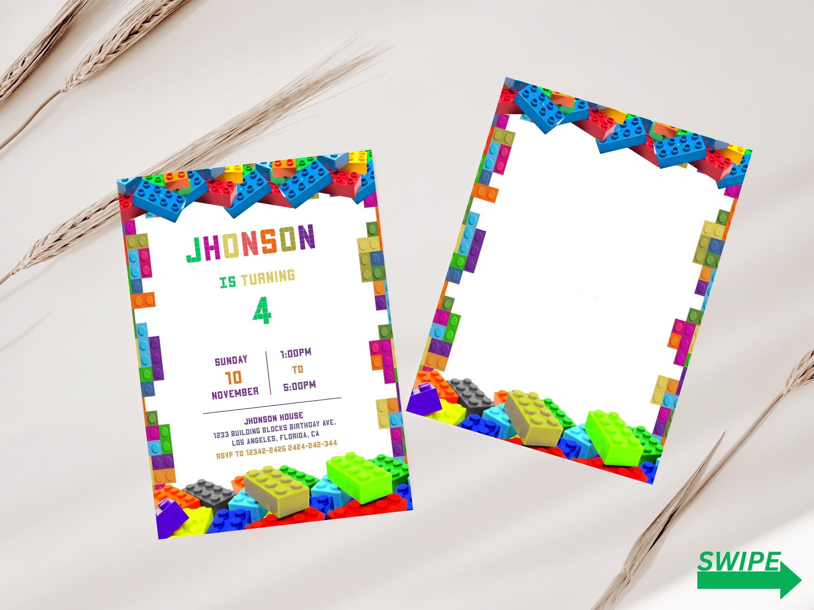 Building Blocks Birthday Invitation | Building Bricks Kids Birthday ...