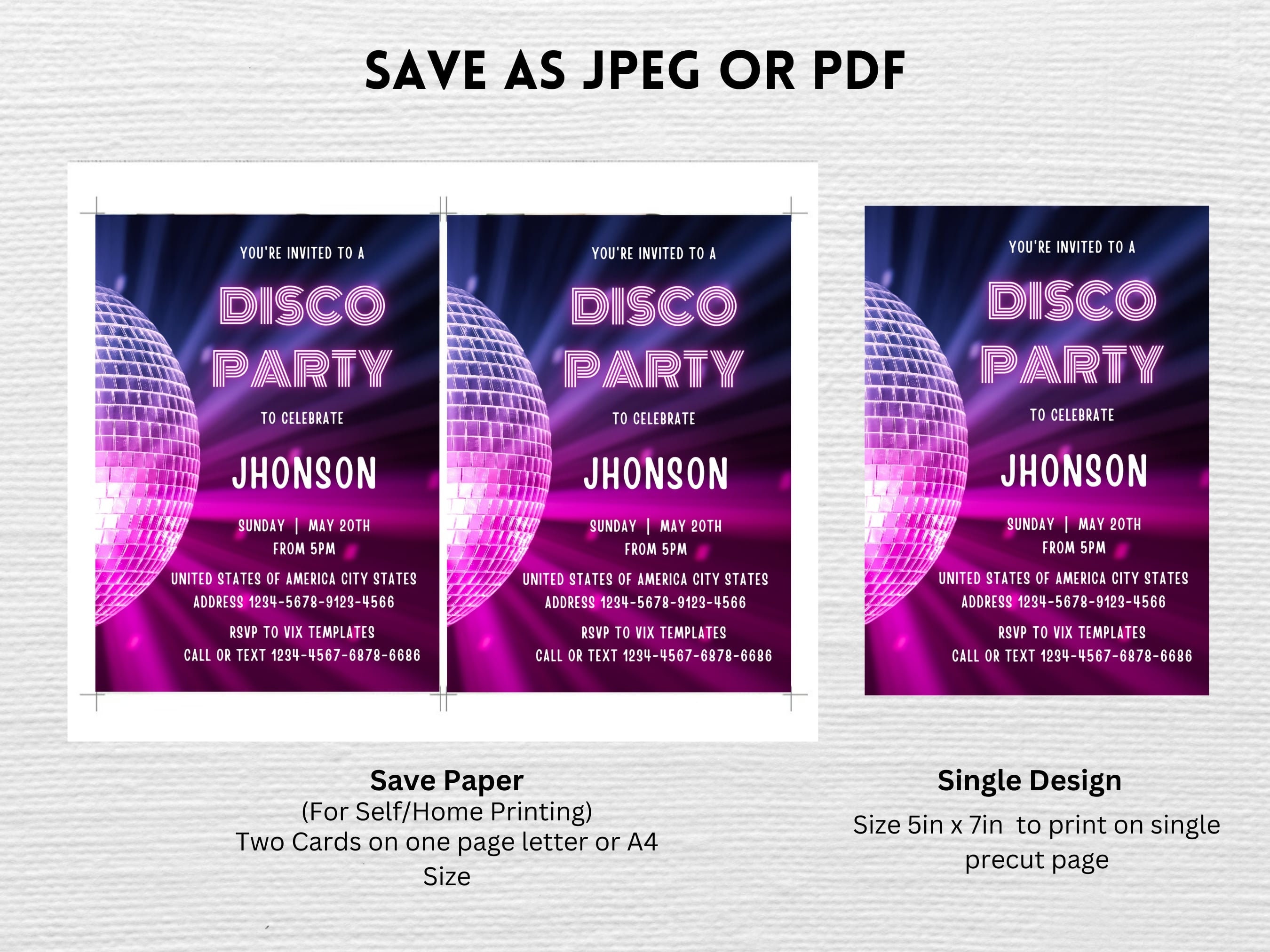 Editable Disco Party Birthday Invitation, Disco Gender Neutral Invites ...