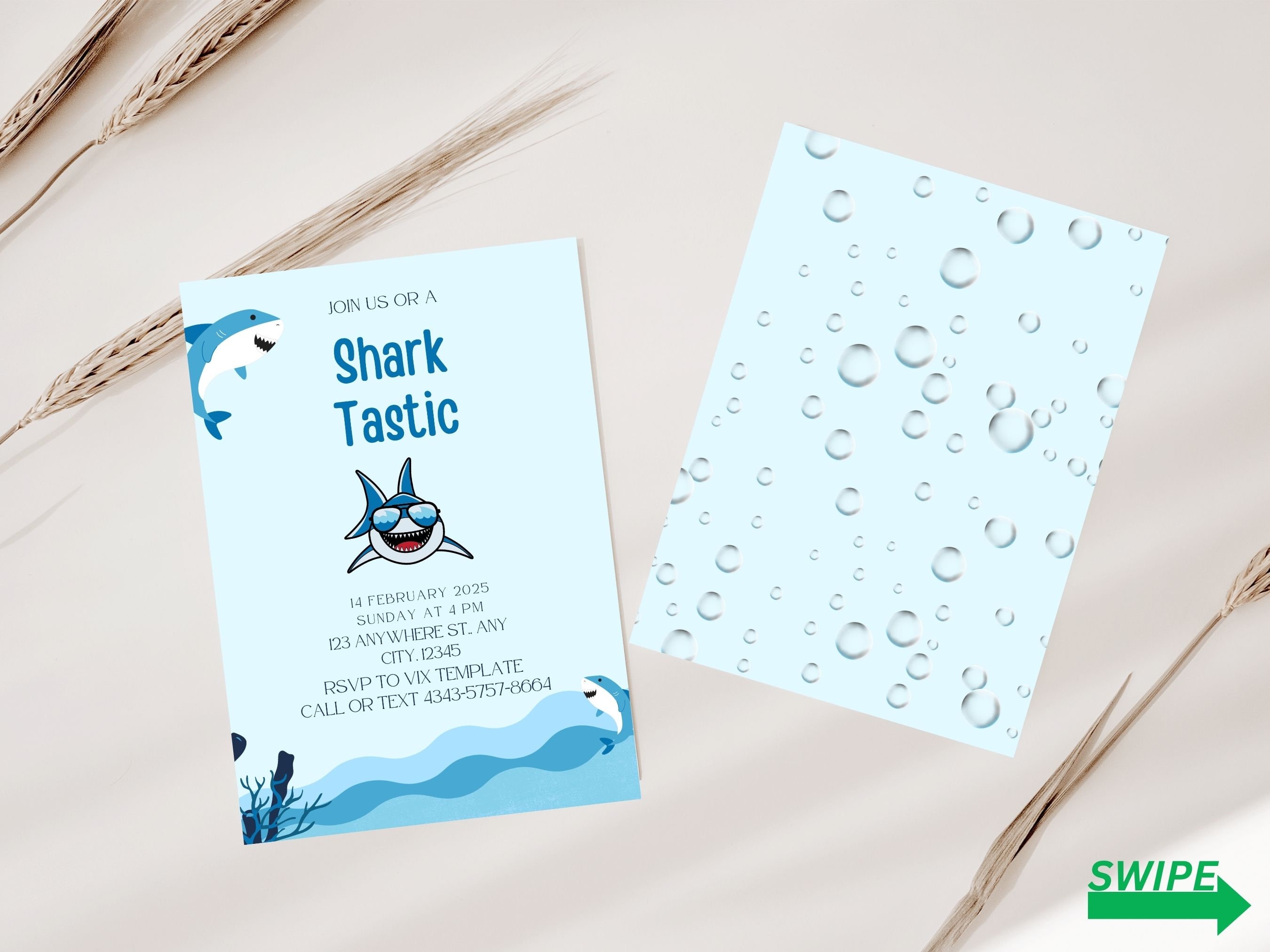 Shark Invitation, Shark Invites, Instant Download Shark Invitations ...