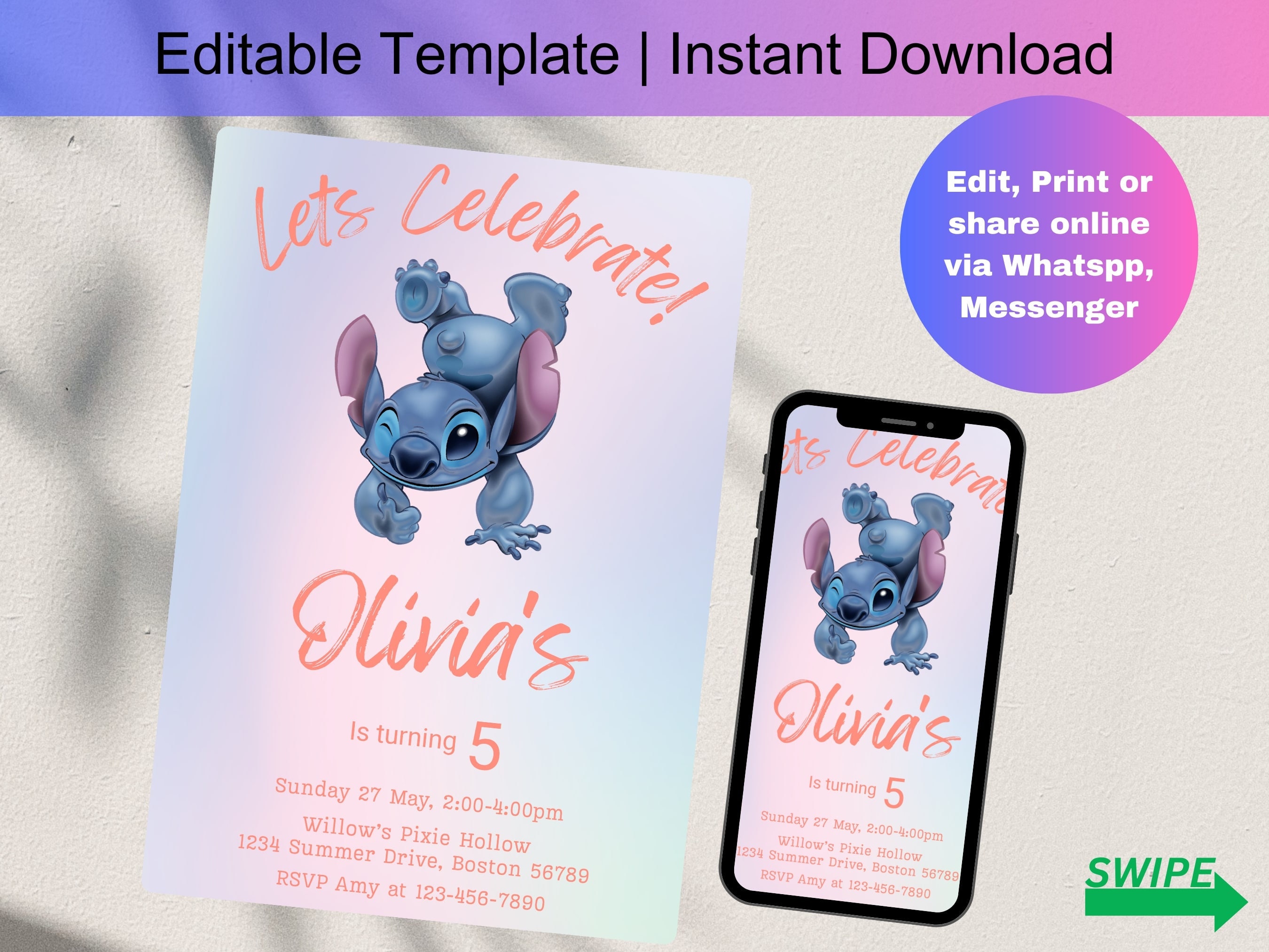 Stitch Birthday Invitation Template, Stitch Invite, Stitch Party Invite ...