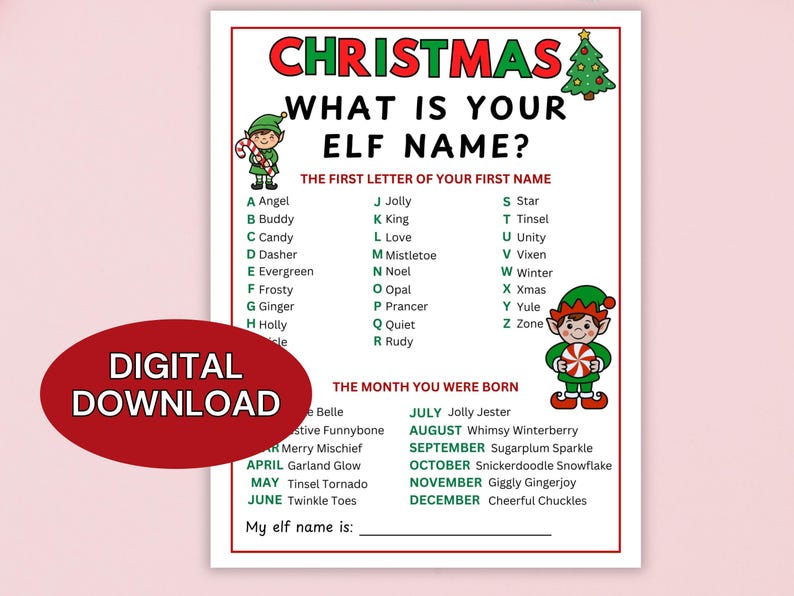 What is Your Elf Name Game, Christmas Party Activity, Holiday Printable ...