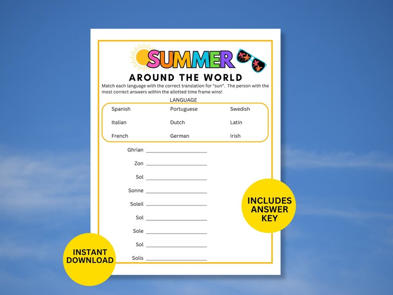 Summer Games, Printable Summer Game, Summer Activities, Summer Party ...