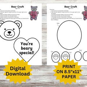 Printable Bear Valentine's Day Craft: Kids Activity (PDF) - Etsy