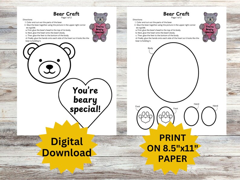 Printable Bear Valentine's Day Craft: Kids Activity (PDF) - Etsy