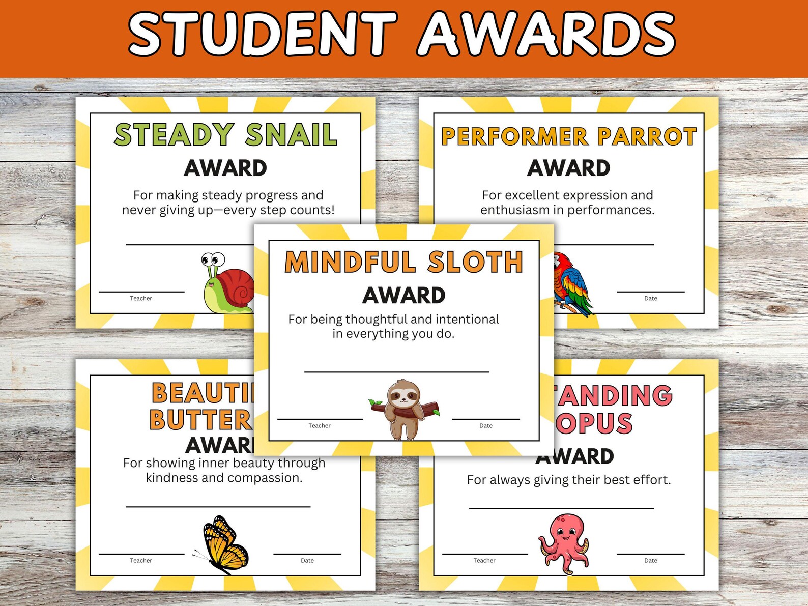 PRINTABLE Student Award Certificates, Animal Themed Student Awards, End ...