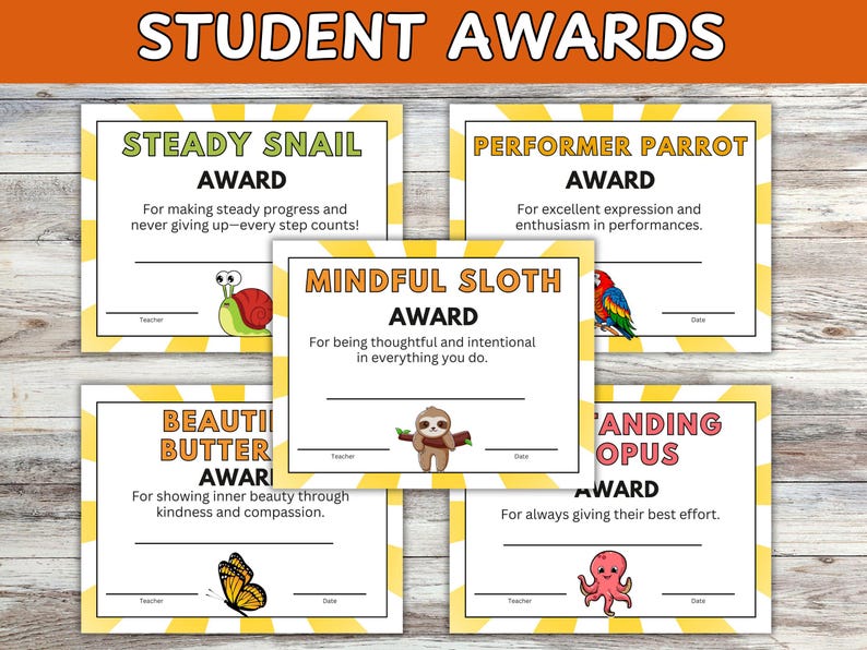 Animal Themed Student Award Certificates: 45 Printable Classroom Awards ...