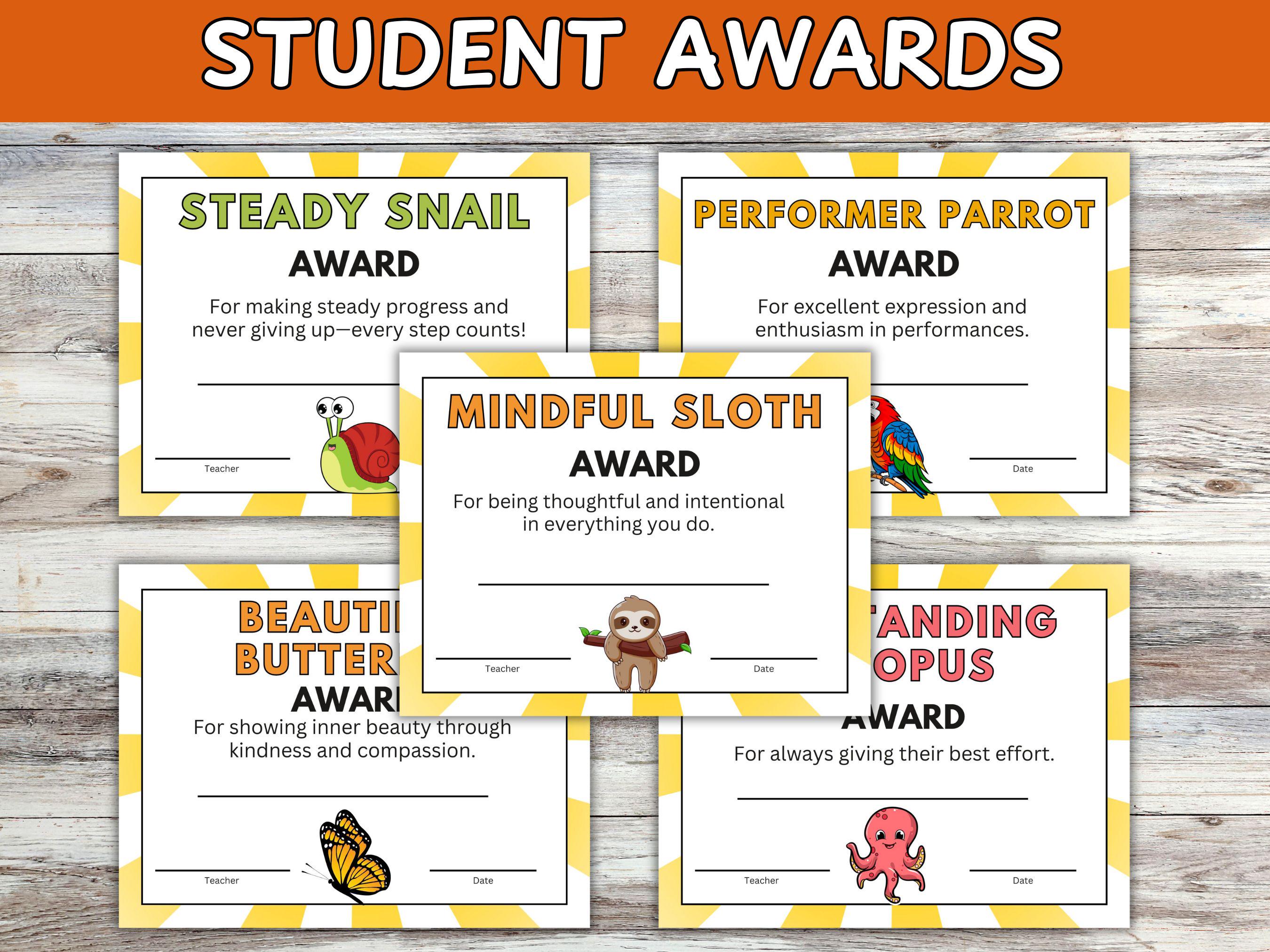 PRINTABLE Student Award Certificates, Animal Themed Student Awards, End ...