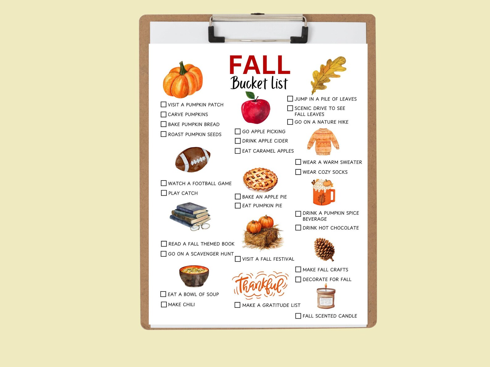 Fall Bucket List Printable, Fall Activity List, Autumn Bucket List ...