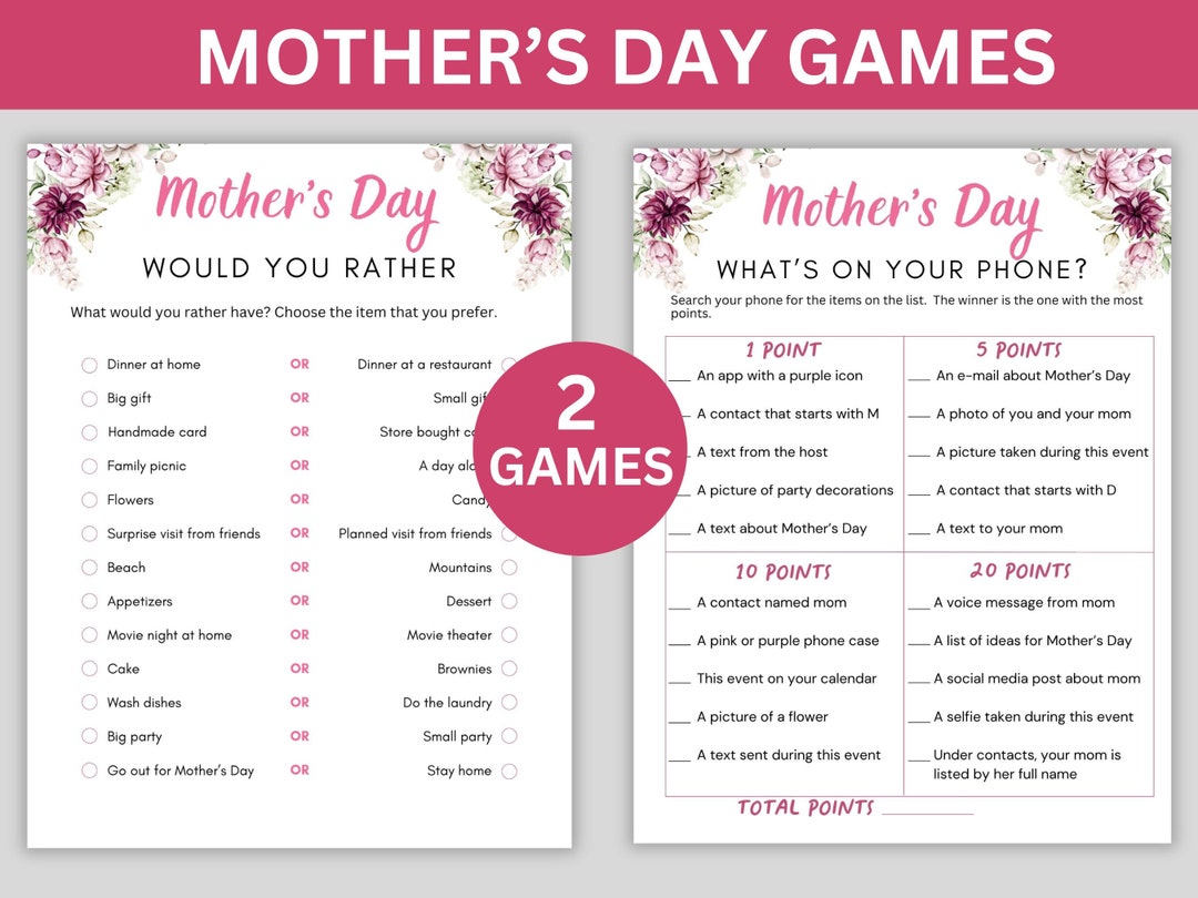 Mother's Day Games Printable Mother's Day Party Games, Mother's Day ...