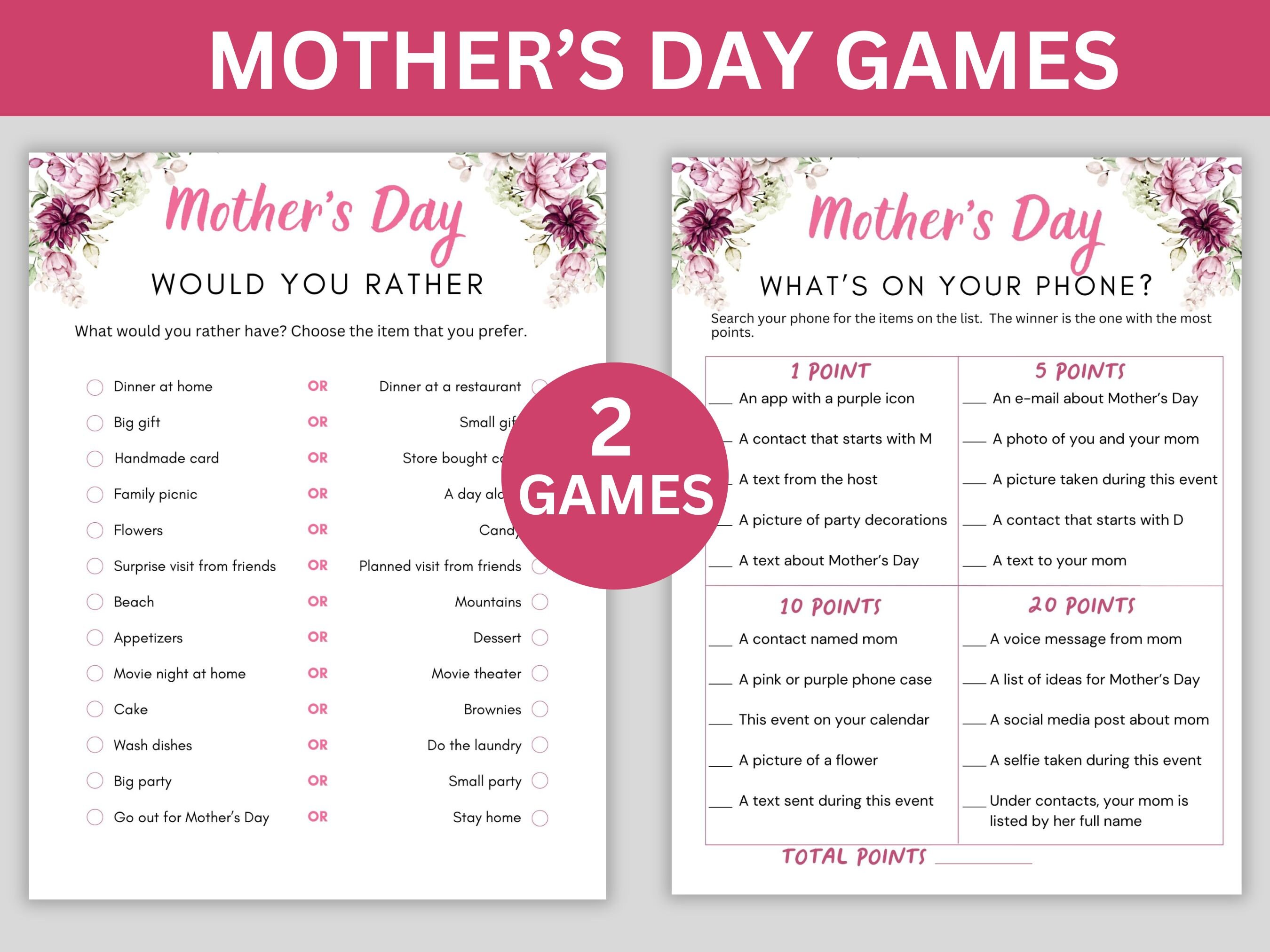 Mother's Day Games Printable Mother's Day Party Games, Mother's Day ...
