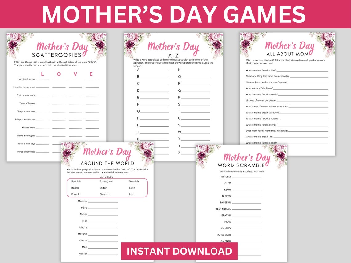 Mother's Day Game Bundle, Printable Mother's Day Party Games, Mother's ...