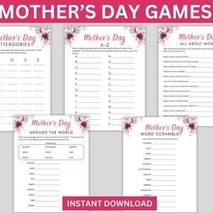 Mother's Day Game Bundle, Printable Mother's Day Party Games, Mother's ...