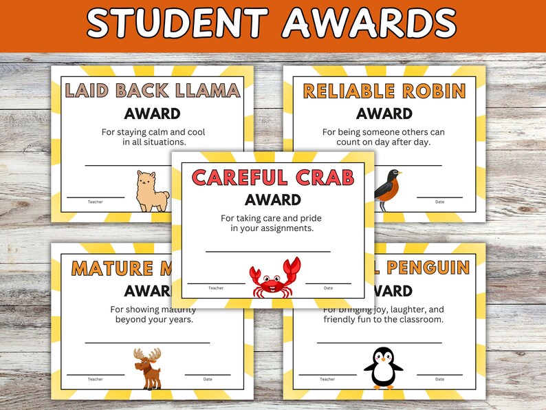 PRINTABLE Student Award Certificates, Animal Themed Student Awards, End ...