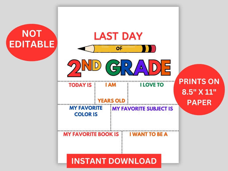 Last Day of Second Grade Sign, Last Day of 2nd Grade Sign, Last Day of ...