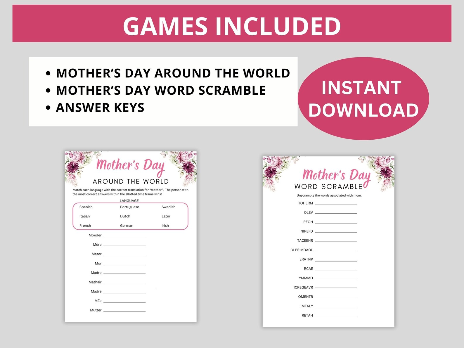 Mother's Day Games Printable Mother's Day Party Games, Mother's Day ...