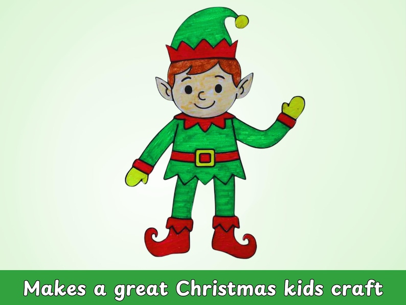 Elf Christmas Craft for Kids, Holiday Coloring Activity, Winter Art ...