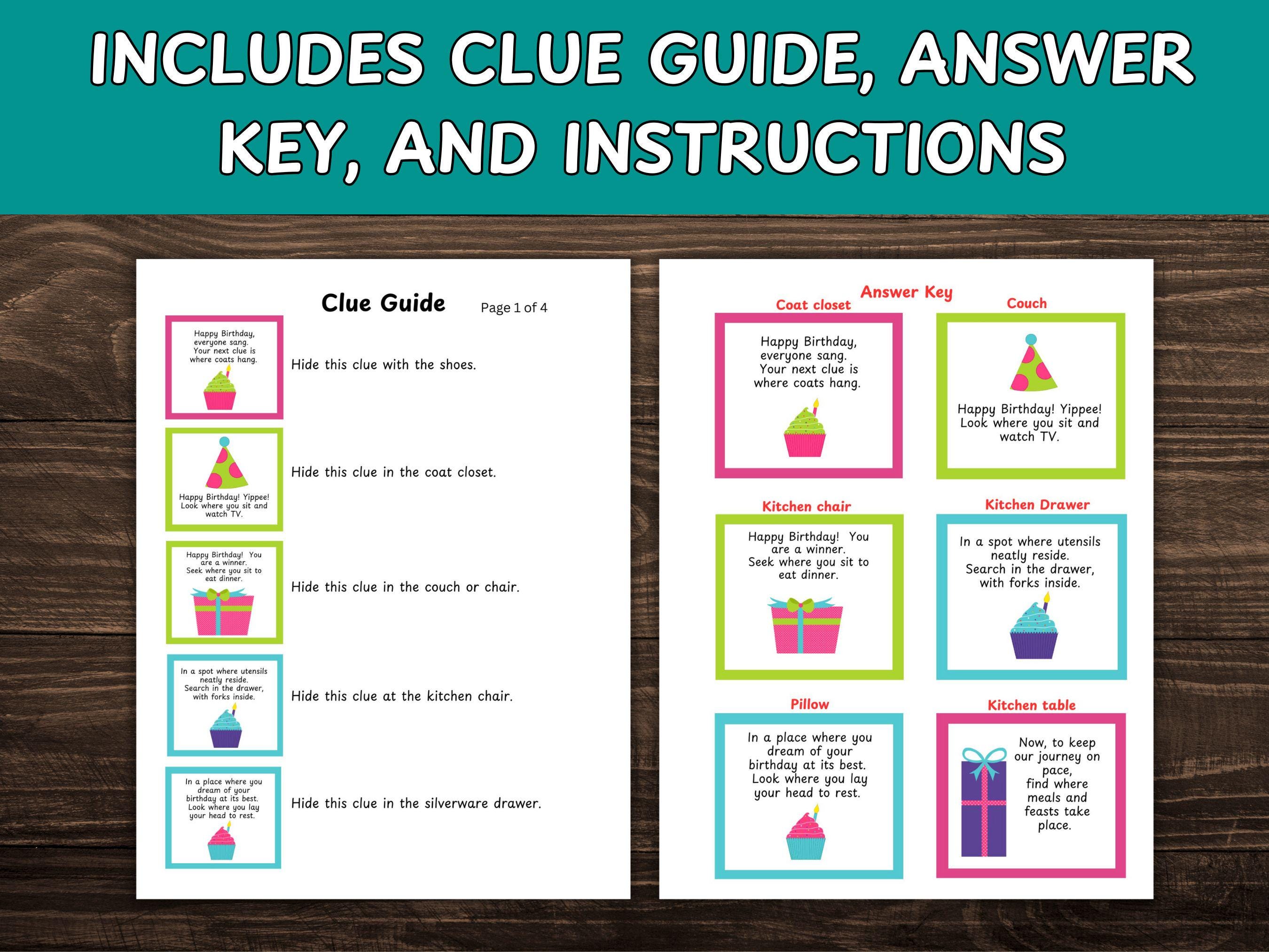 Kids Birthday Scavenger Hunt: Printable Clue Cards (PDF) - Etsy
