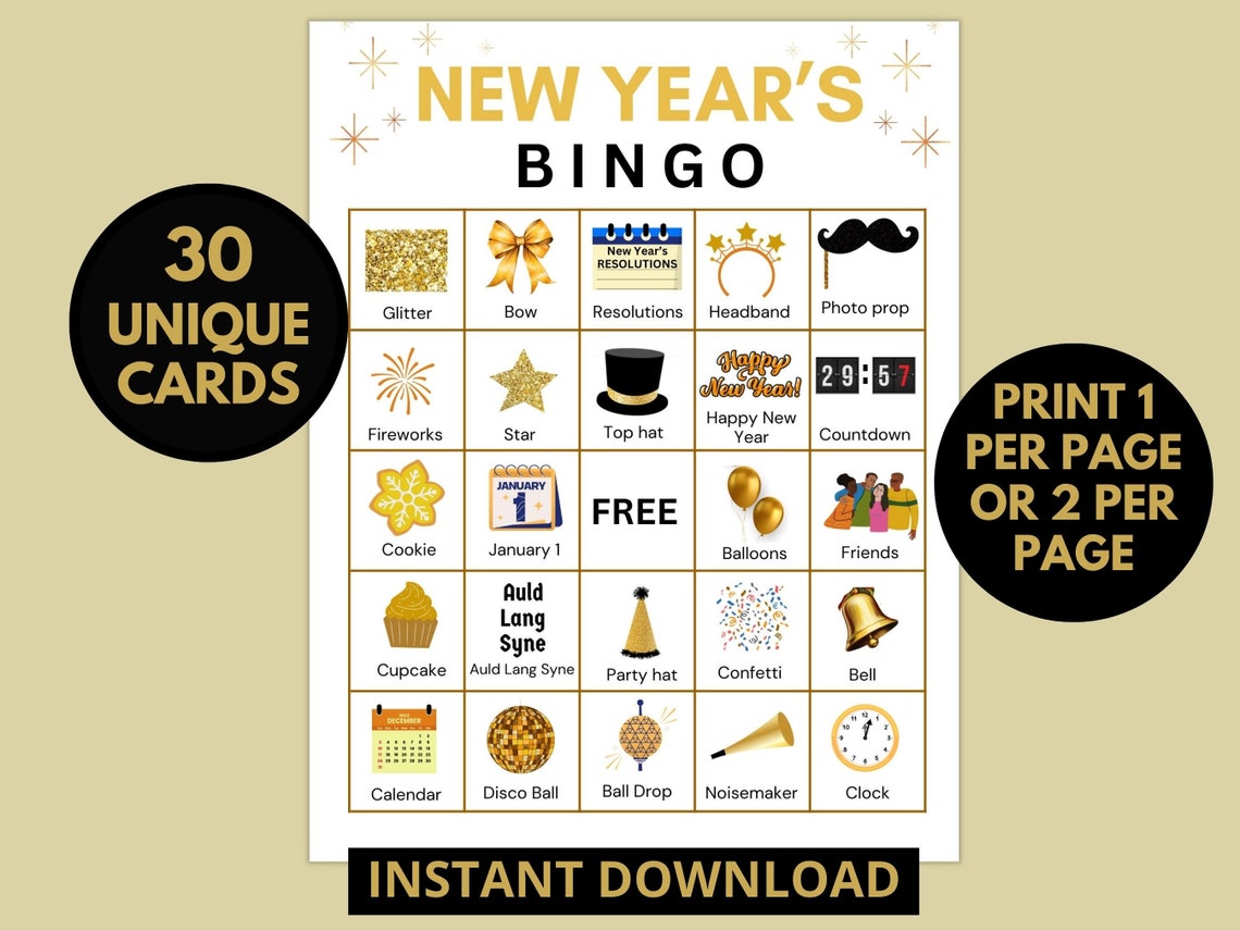 New Year's Eve Bingo Game Printable New Years Bingo Family New Year's ...