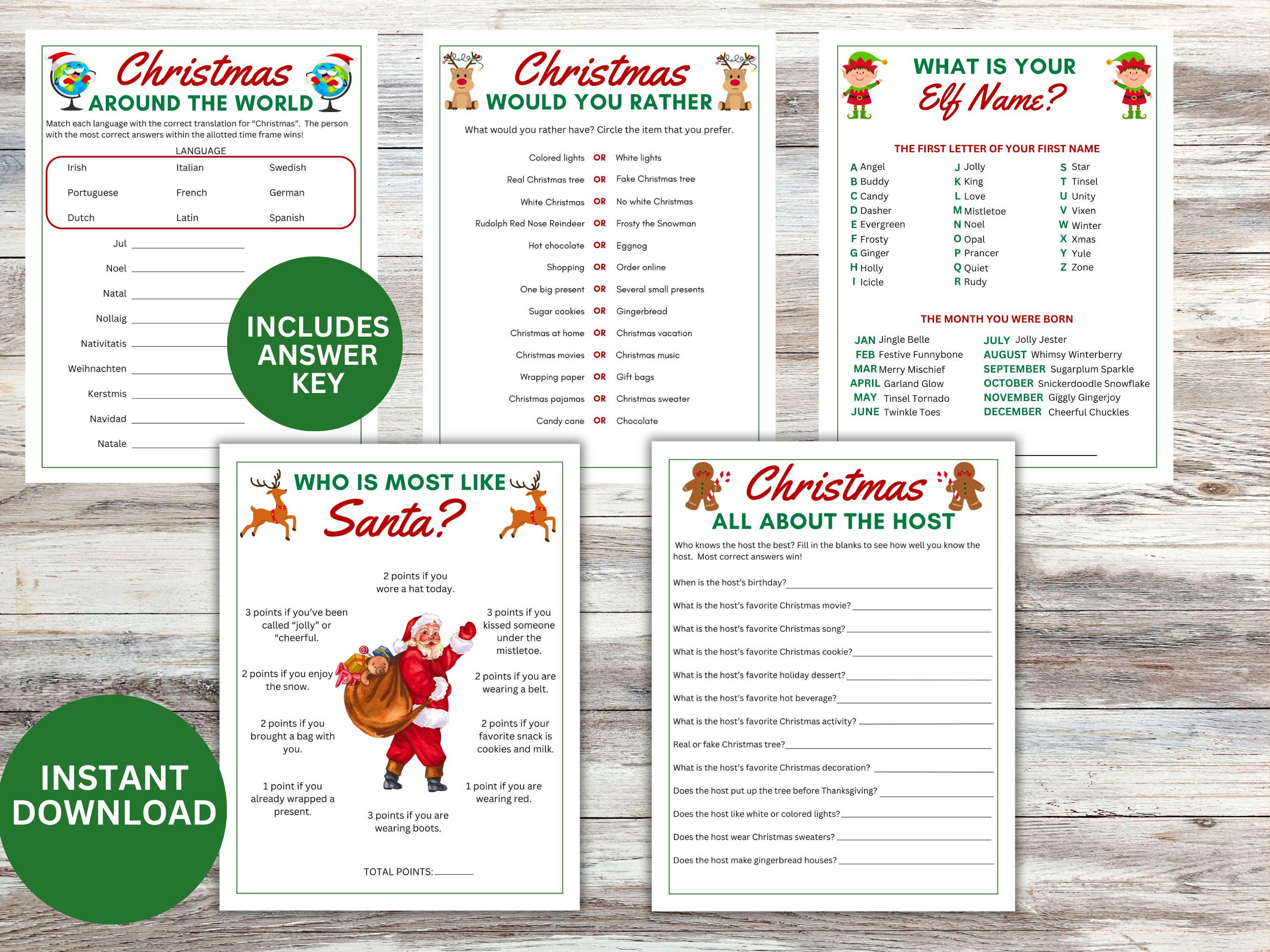 Printable Christmas Games Bundle, Christmas Party Games, Christmas ...