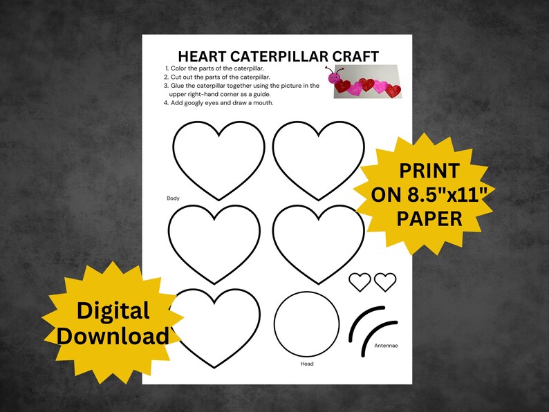 Heart Caterpillar Craft: Valentine's Day Kids Activity (PDF Pattern) - Etsy