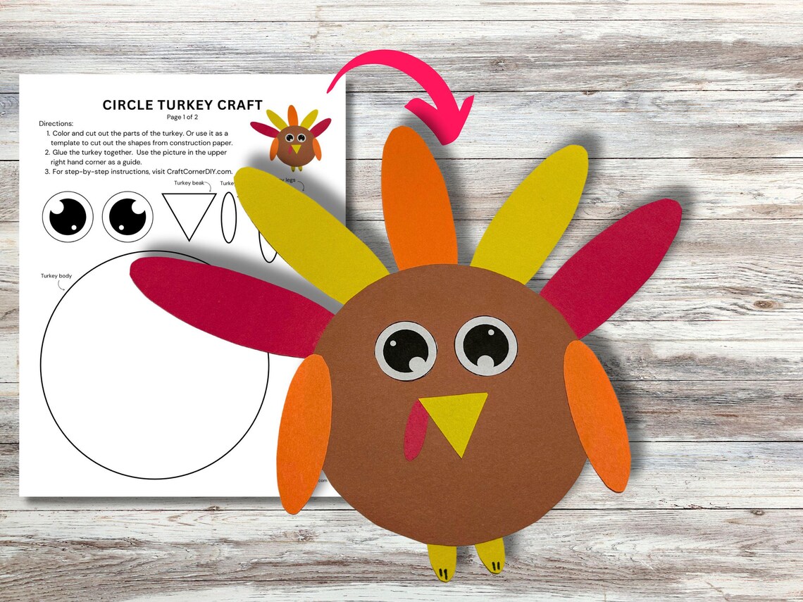 Shape Turkey Craft for Kids, Printable Thanksgiving Craft, Thanksgiving ...