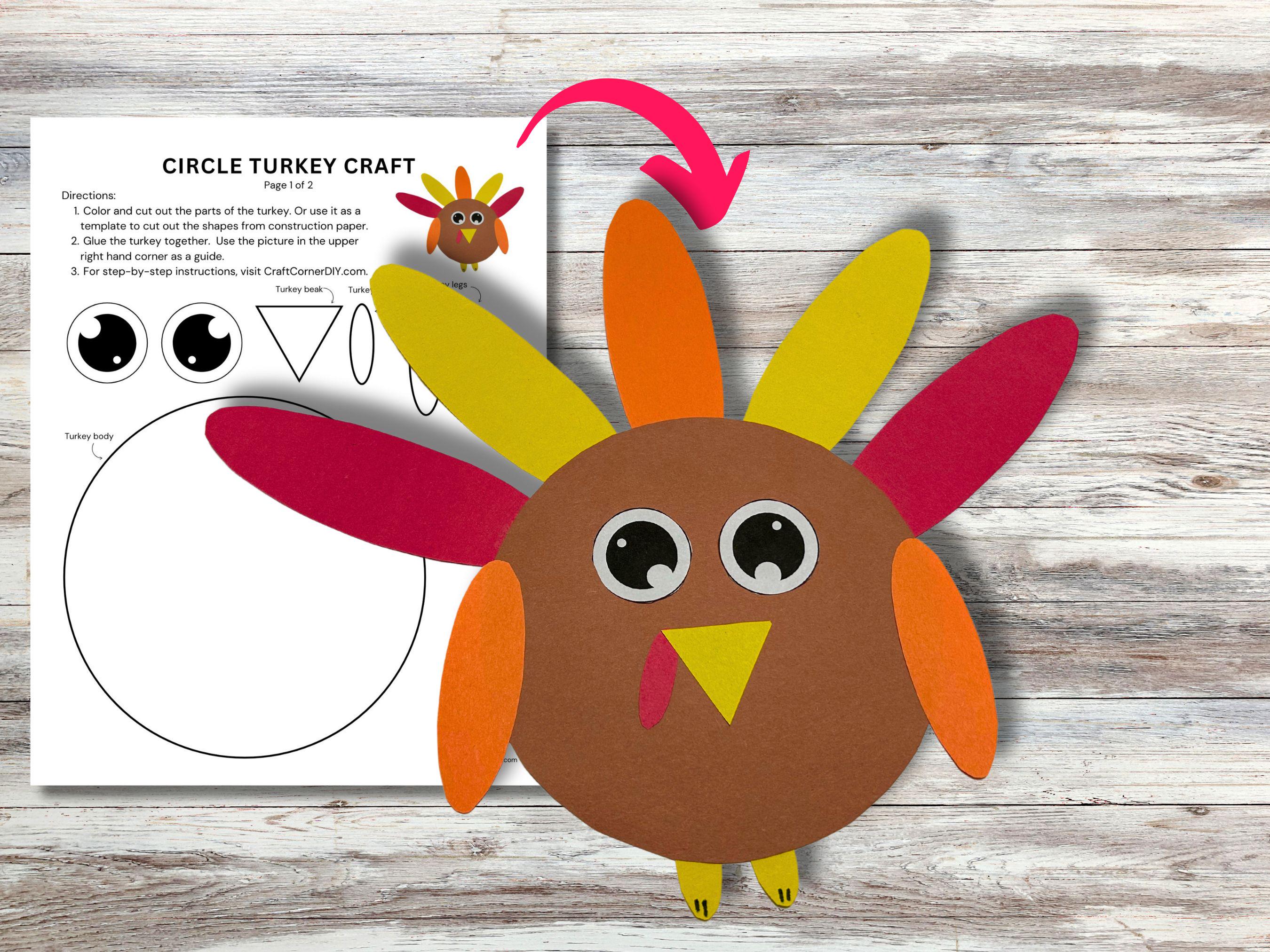 Shape Turkey Craft for Kids, Printable Thanksgiving Craft, Thanksgiving ...