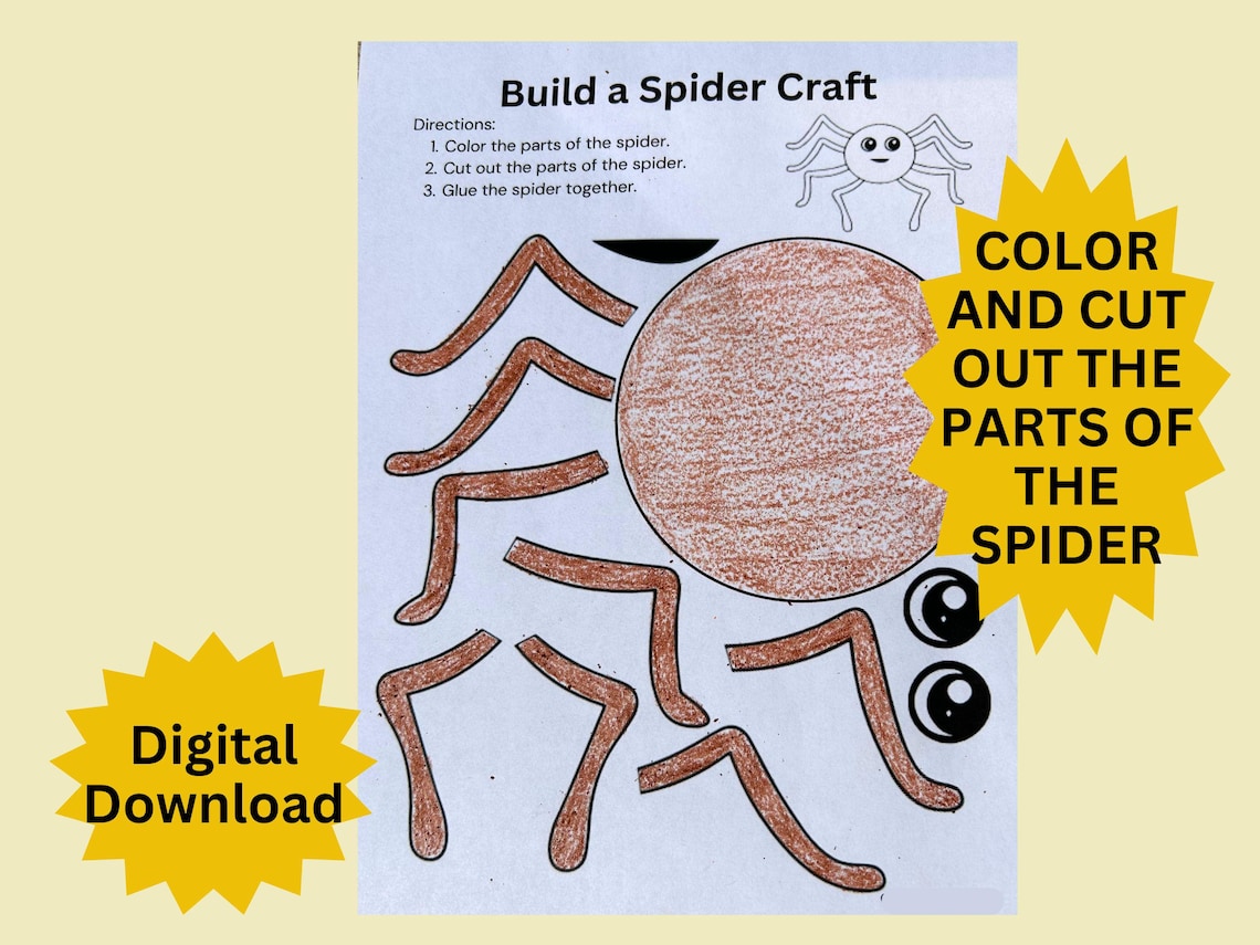 Halloween Spider Craft: Printable Spider Activity for Kids (digital ...
