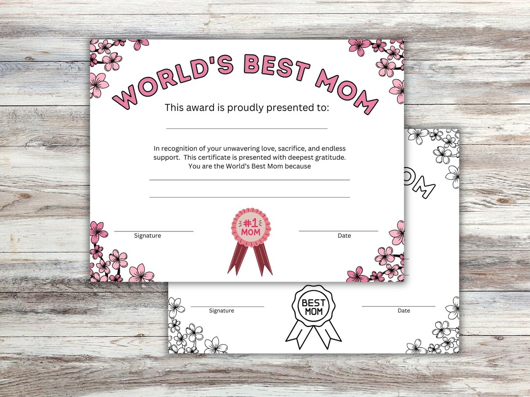 Mother's Day Certificate, Printable World's Best Mom Certificate ...