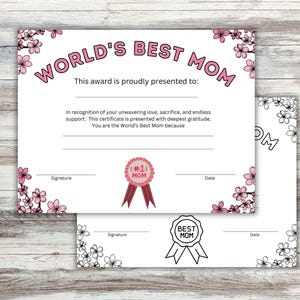 Mother's Day Certificate, Printable World's Best Mom Certificate ...