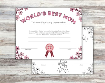 Mother's Day Certificate, Printable World's Best Mom Certificate ...
