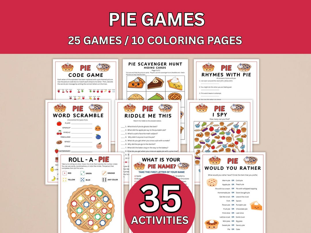 Printable Pie Games Bundle, Pie (pi) Day Activities for Kids, Adults ...
