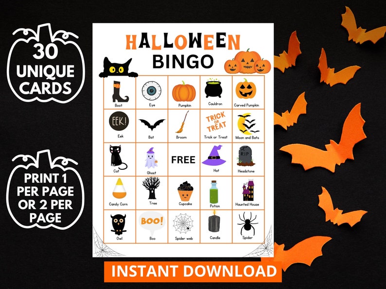 Halloween Bingo Game 30 Unique Halloween Bingo Cards Halloween Activity ...