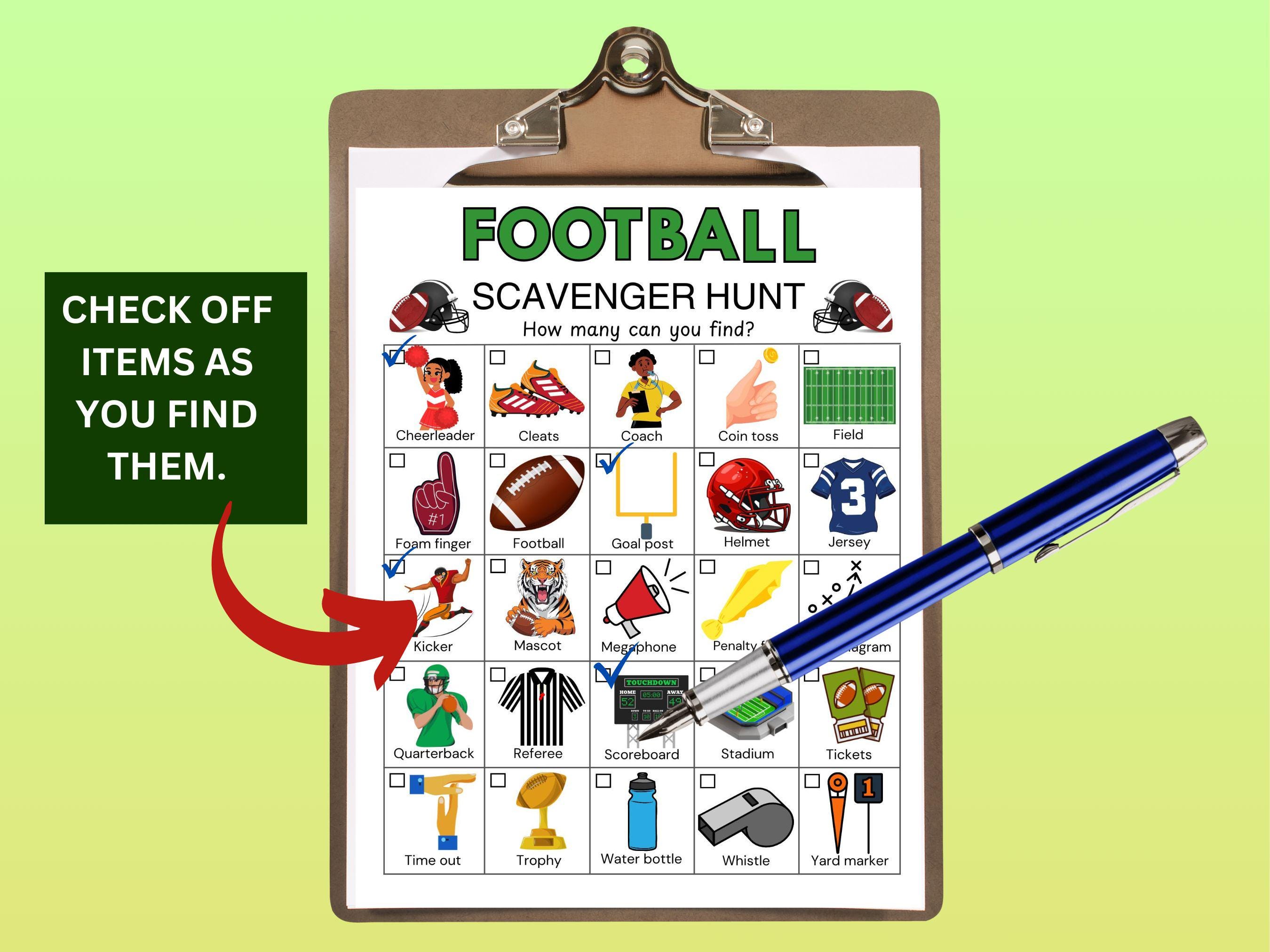 Football Scavenger Hunt for Kids, Printable Activity for Parties, Game ...