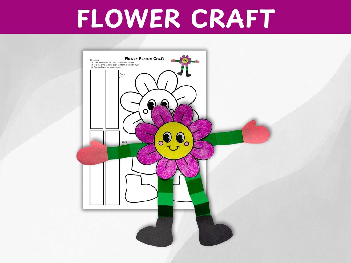 Flower Person Craft: Printable Coloring Kids Craft (PDF Pattern) - Etsy