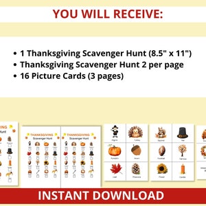 Thanksgiving Scavenger Hunt Printable Thanksgiving Game Picture Cards ...