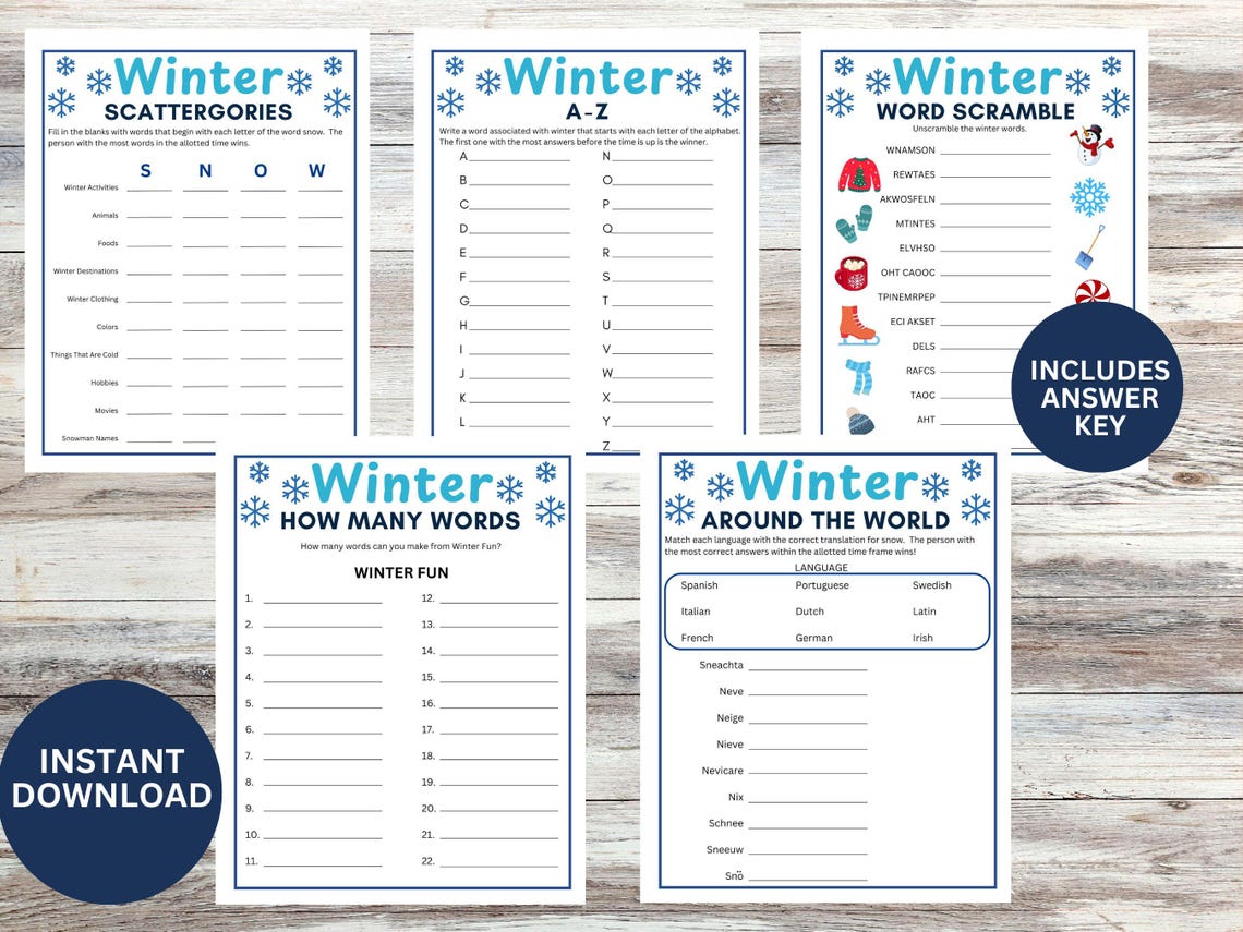 Winter Games Bundle, Printable Winter Party Games, Winter Activities ...