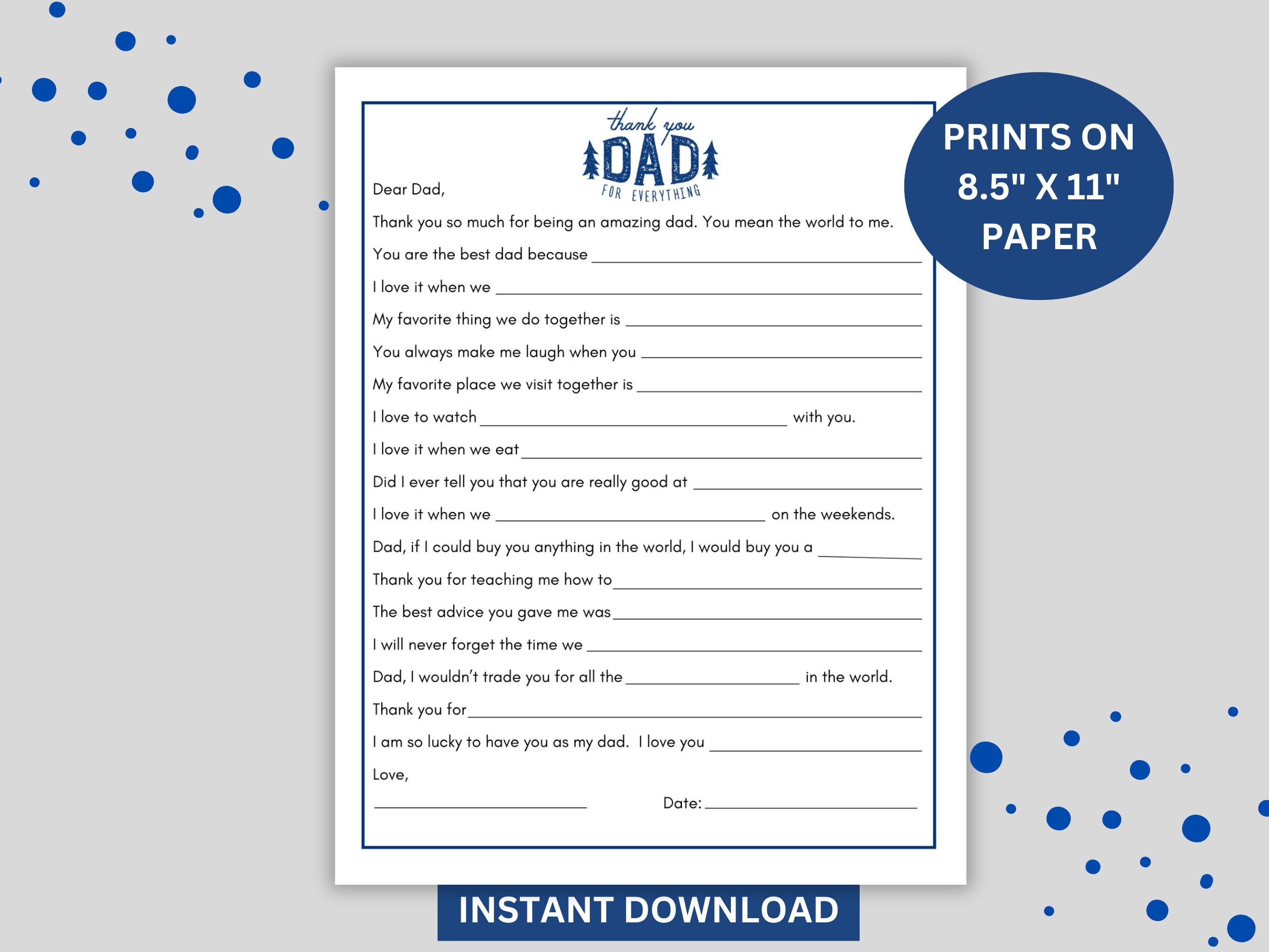 Father's Day Printable Letter, Father's Day Gift From Kids, Father's ...