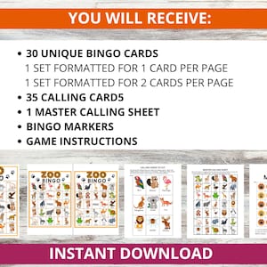 Zoo Animal Bingo Game: 30 Printable Cards (digital Download) - Etsy