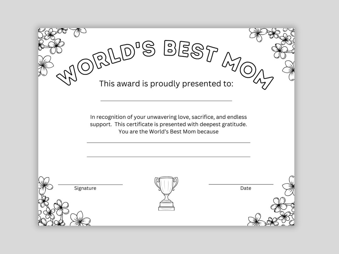 Mother's Day Certificate, Printable World's Best Mom Certificate ...