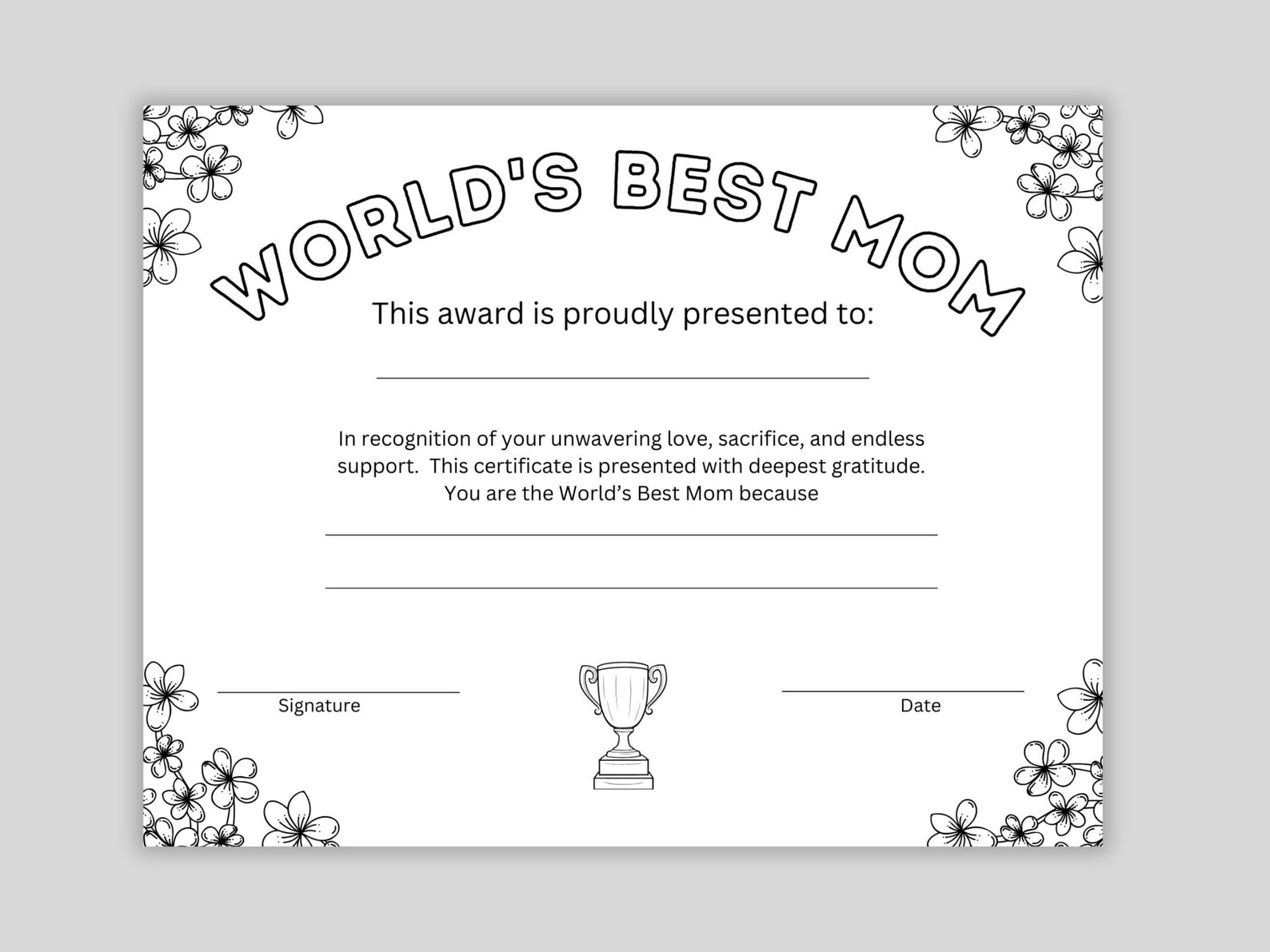 Mother's Day Certificate, Printable World's Best Mom Certificate ...