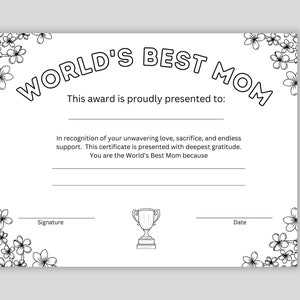 Mother's Day Certificate, Printable World's Best Mom Certificate ...