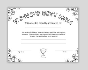 Mother's Day Certificate, Printable World's Best Mom Certificate ...